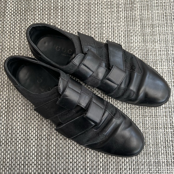 Gucci | Shoes | Mens Gucci Black Fabricleather Slipons Velcro Straps ...